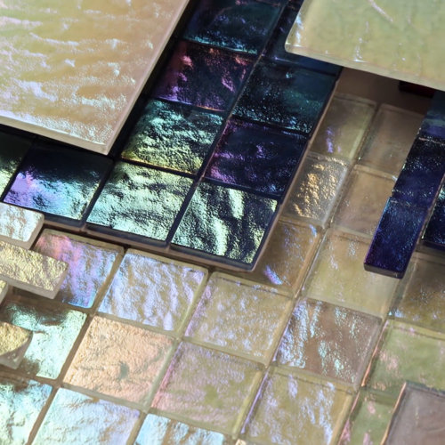 Bond Tile Speckle 11.73" x 11.73" Iridescent 1x2 Bricks Glass Mosaic Wall Tile (0.95 Sq. Ft ...